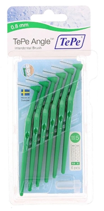 OZ-84705 - TePe Interdental Brush Angle Green 0.8mm Pk 6 Blister Pack ...